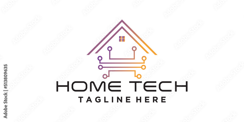 Smart house icon logo design digital electronics chip control home ...
