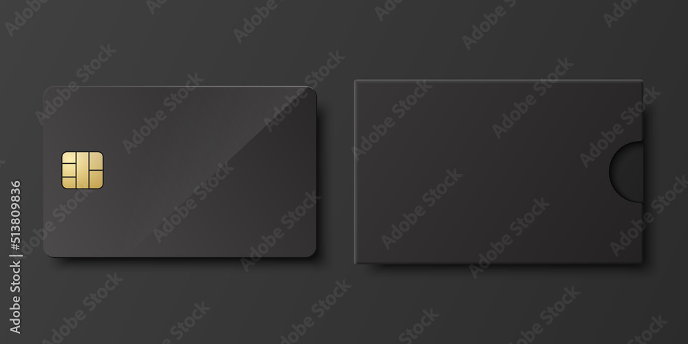 Vector 3d Realistic Black Blank Credit Card, Paper Wallet, Envelope ...
