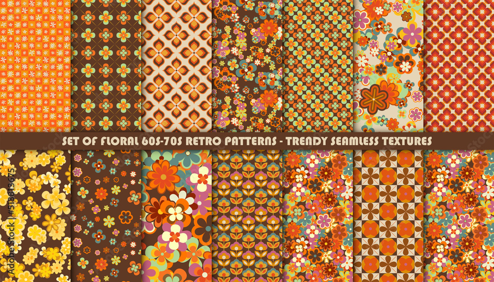 Set of colorful retro patterns. Vector trendy backgrounds in 70s style ...