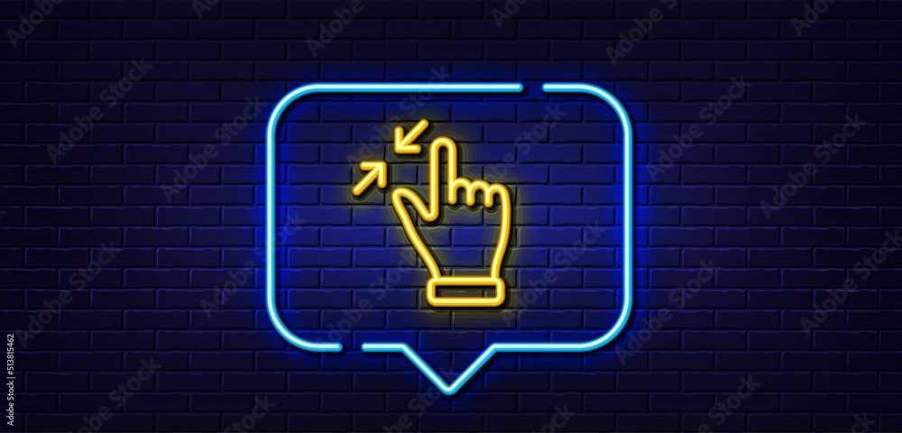 Neon light speech bubble. Touchscreen gesture line icon. Zoom out sign ... Neon light speech bubble. Touchscreen gesture line icon. Zoom out sign ...