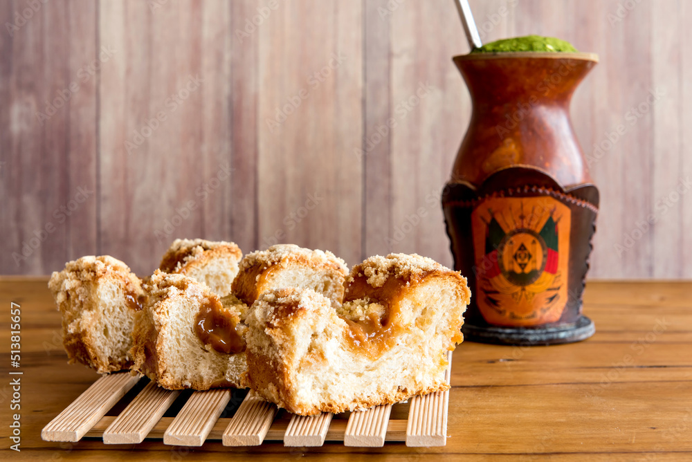 Traditional filled cuca and yerba mate tea, gaucho culture. Stock Photo ...