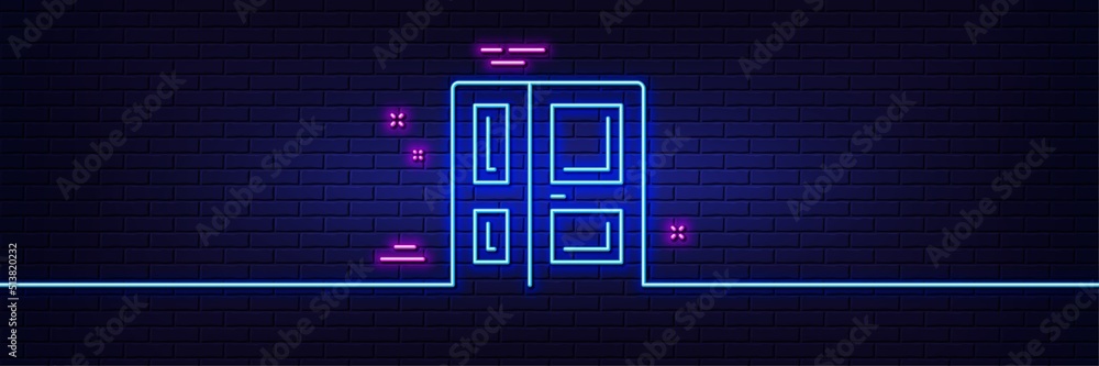 Neon light glow effect. Entrance line icon. Entry door sign. Building ...