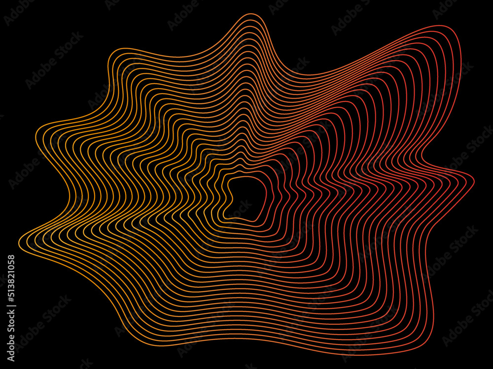 Abstract whimsical circle with colorful, orange, yellow, red hues, wavy ...