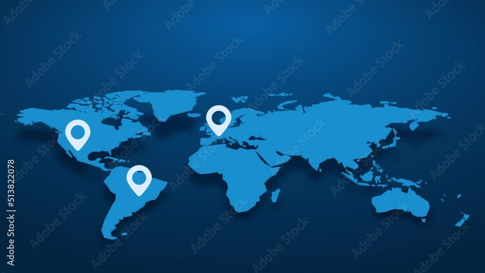 travel plan, blue world map, marking of positions on the map with PIN ...