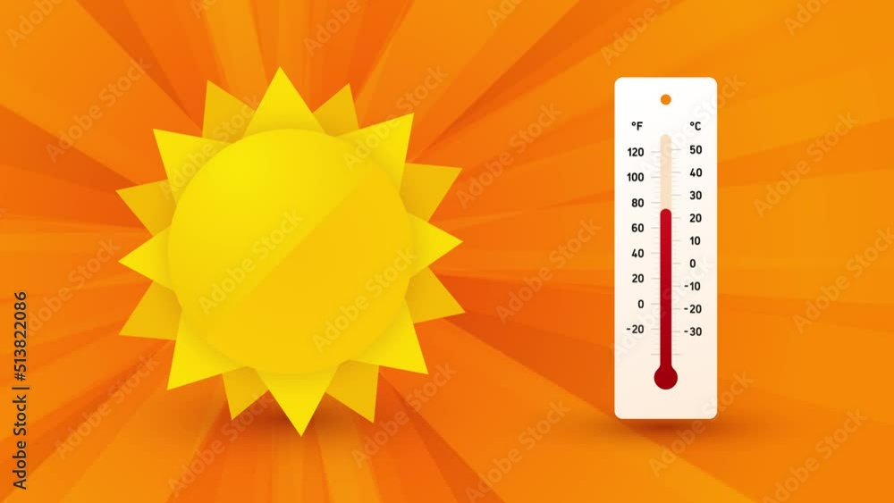 sharp warming, rising temperature on the thermometer, sun with warm ...