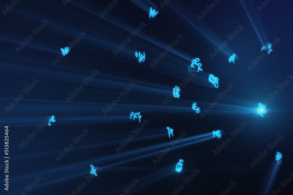 Abstract blue letter alphabet background with light rays. Digital ...