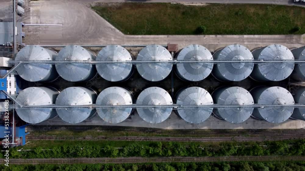 Modern grain silo elevator, view from a height and from different ...