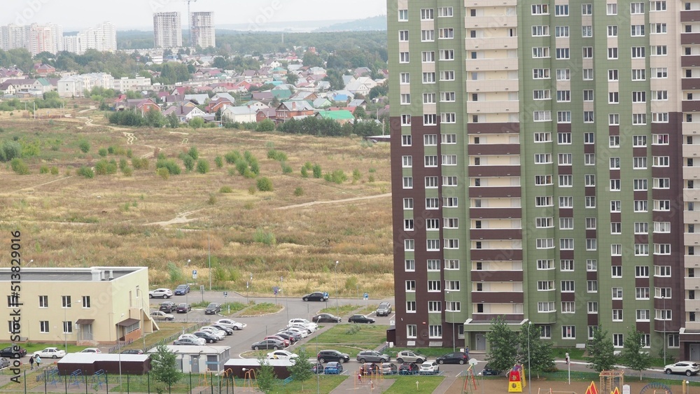Aerial view from roof with green courtyard. Concept of architecture for ...