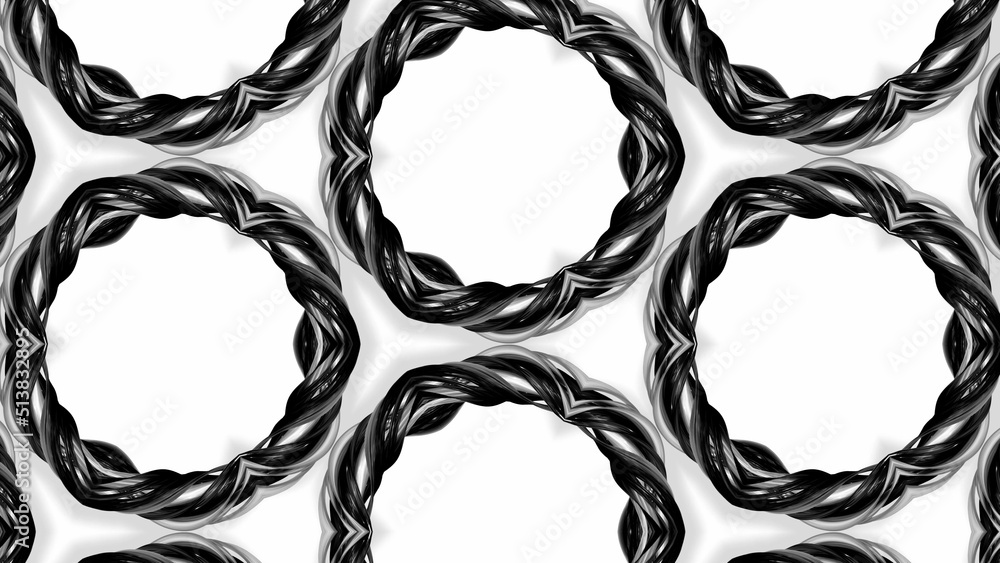 3d render. Black and white stripes are twisted forming complex ...