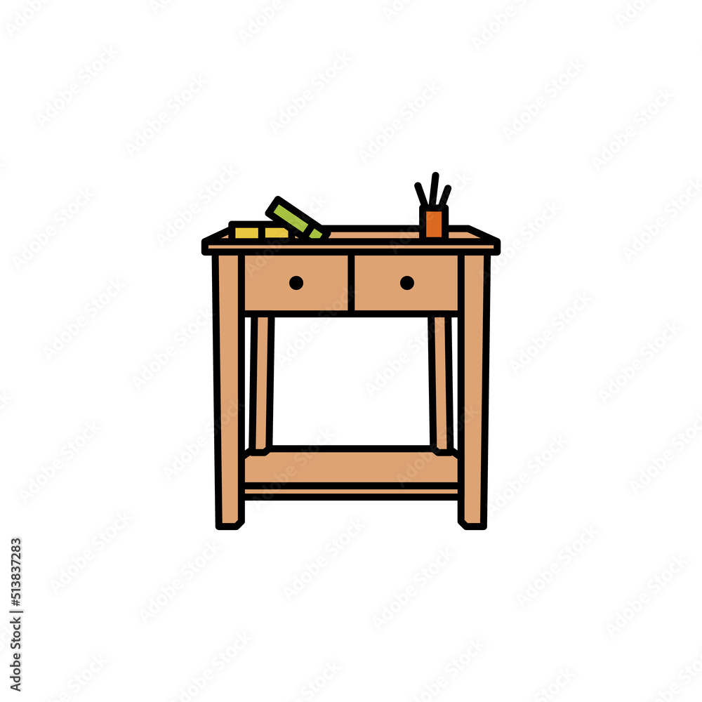 school, student, study, table line illustration. element of education ...