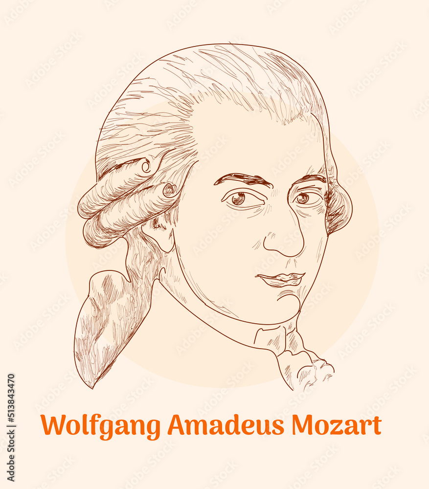 'Wolfgang Amadeus Mozart' hand drawing vector illustration Stock Vector ...