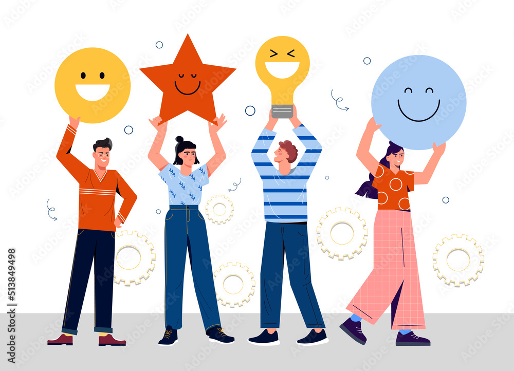 Different mood concept. Men and girls with geometric figures ...