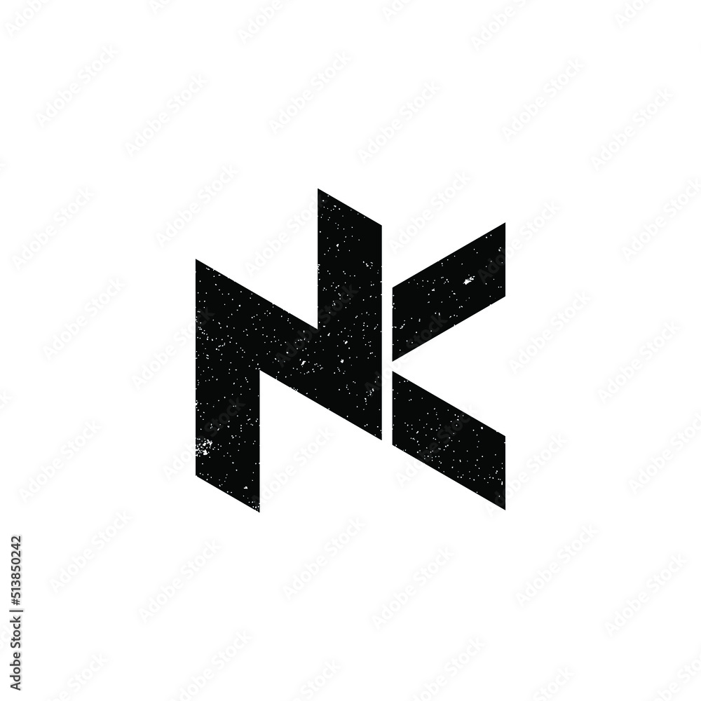 abstract initial letter NK logo in black color isolated in white ...