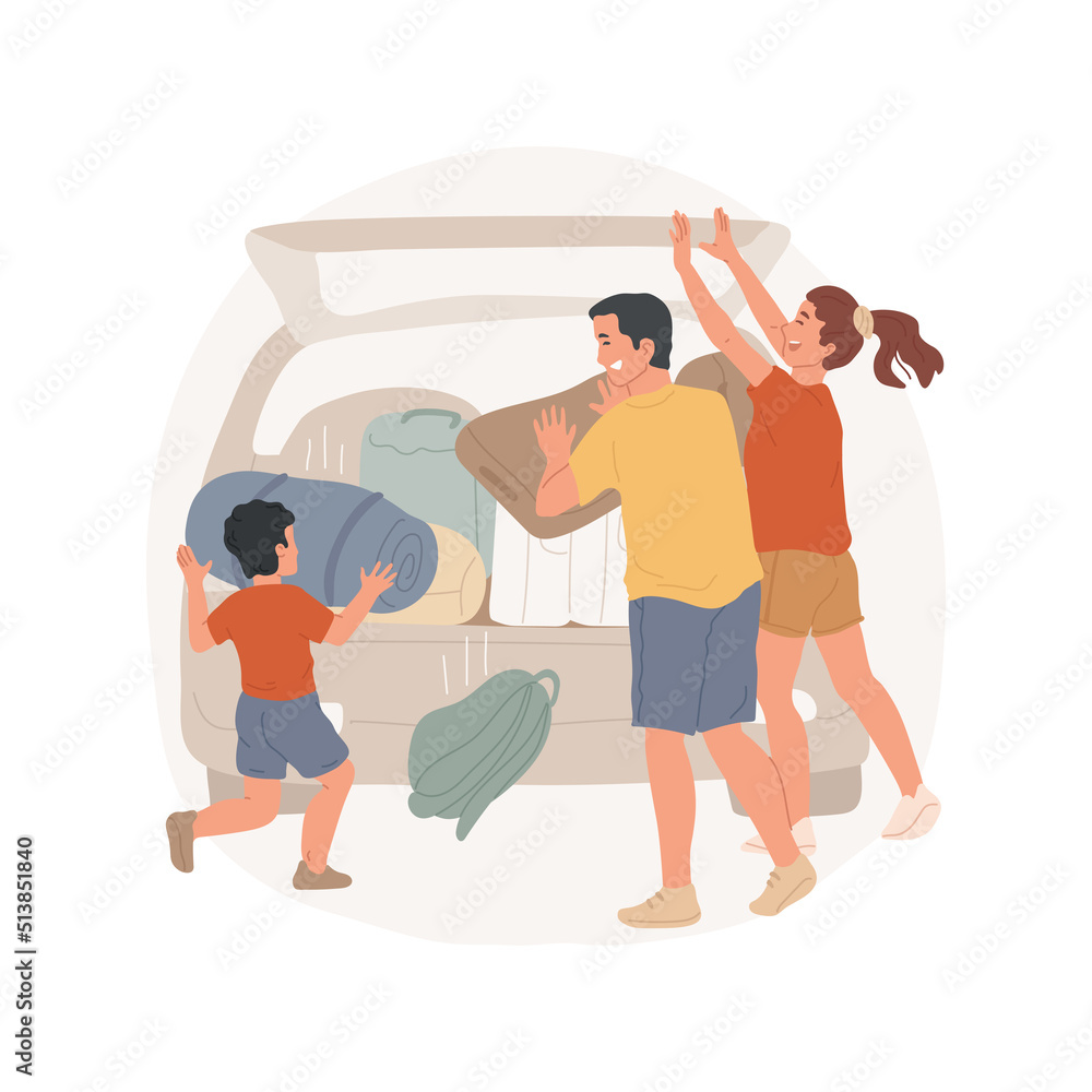 Funny packing isolated cartoon vector illustration. Family members put ...