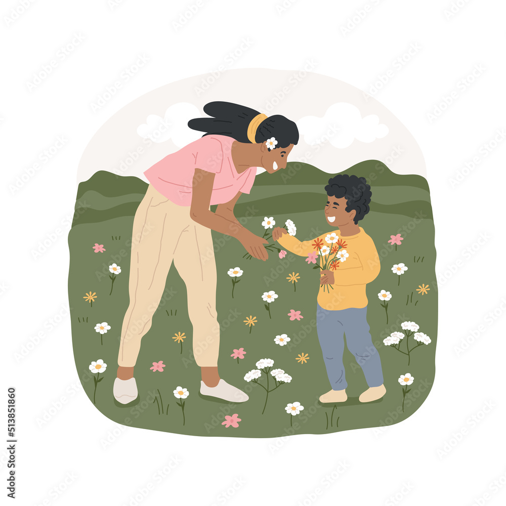 Gather wildflowers isolated cartoon vector illustration. Walking in the ...