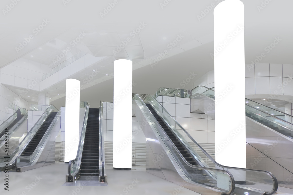 Blank whtie pillars for pillar wrap billboard advertising mockup ...