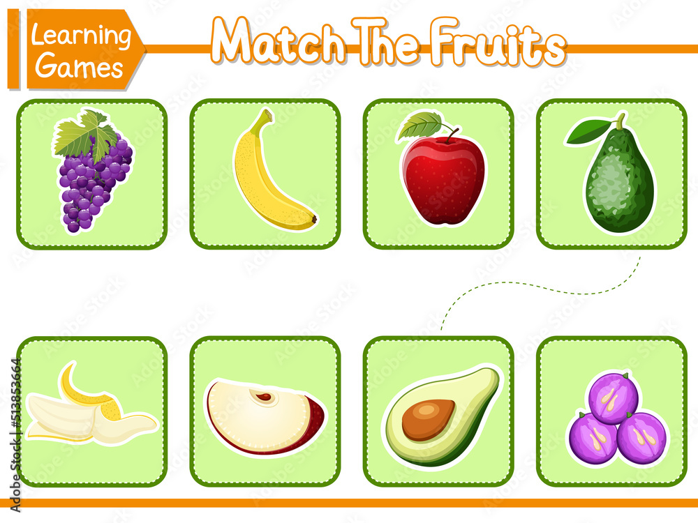 Matching Parts Of Fruits. Matching Children Educational Game. Activity ...