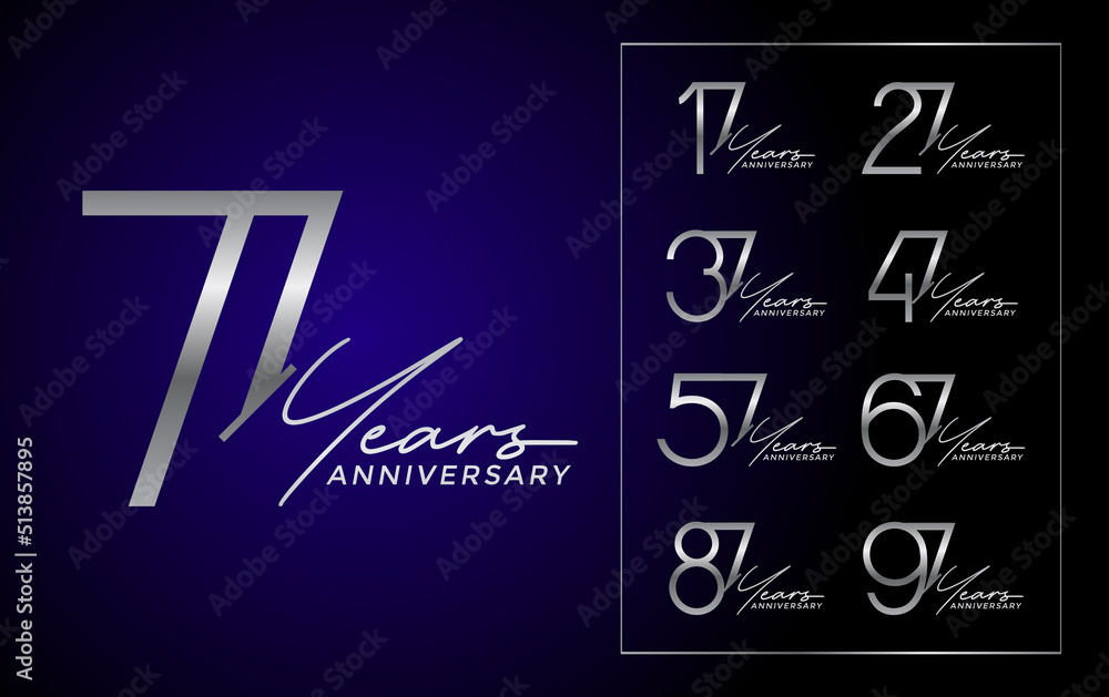 set of anniversary premium silver color on blue background for ...