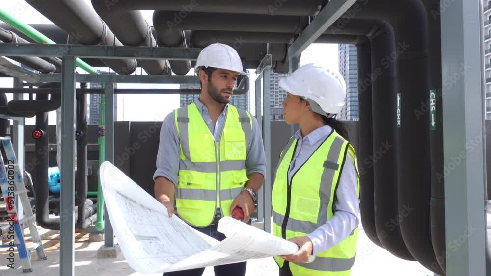 Engineer under checking the industry chilled water fan coil unit air ...