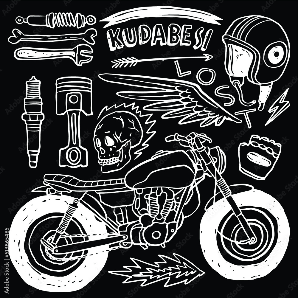 Hand drawing of skull riding vintage motorcycle. Motorcycle Club ...