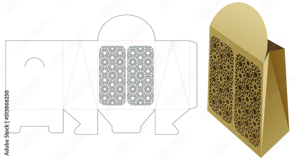 stenciled Arabic box die cut template and 3D mockup Stock Vector ...