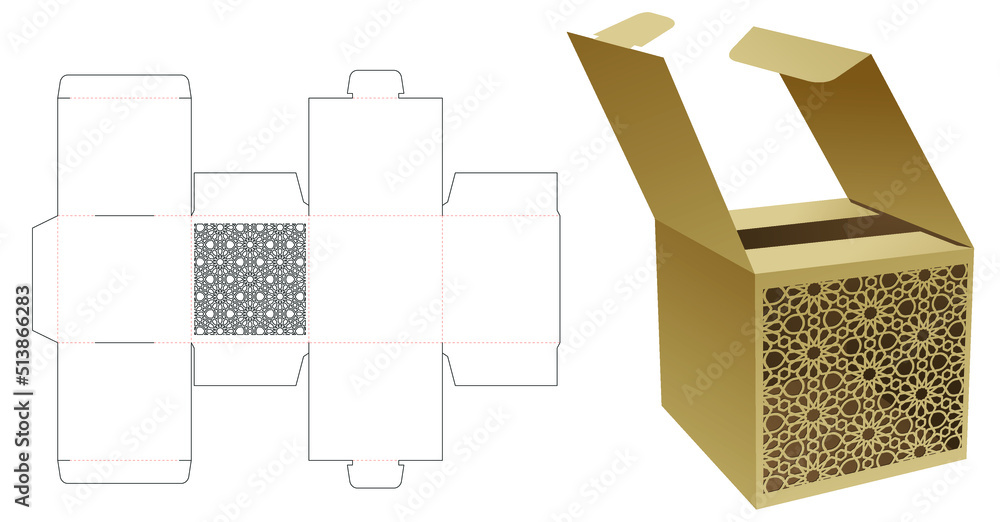 stenciled Arabic box die cut template and 3D mockup Stock Vector ...