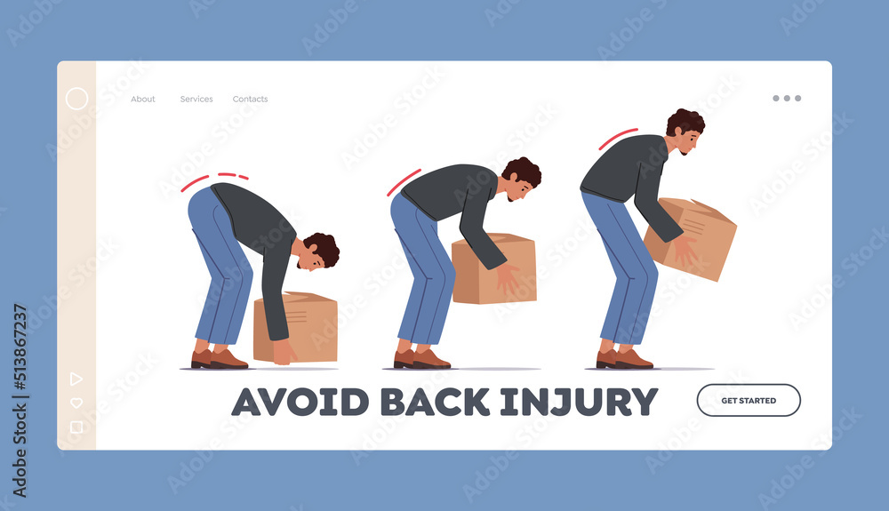 Avoid Back Injury Landing Page Template. Correct Lift of Heavy Box ...
