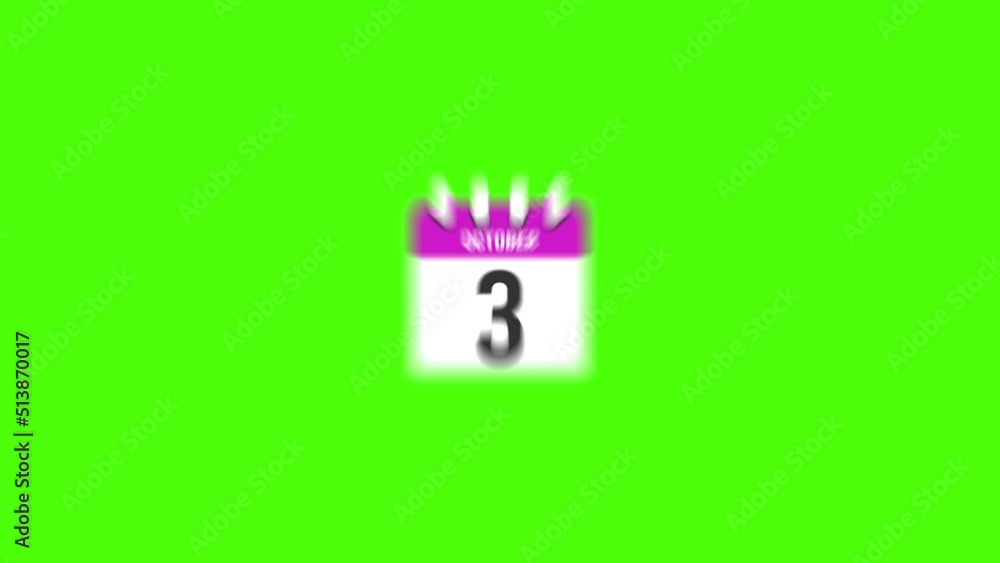 October 3. Calendar appearing, with the pages dropping down to the date ...