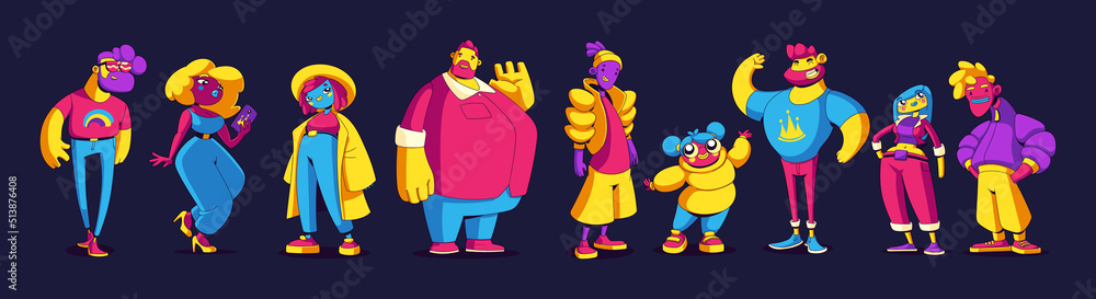 Contemporary art with funny abstract characters. Vector cartoon set of ...