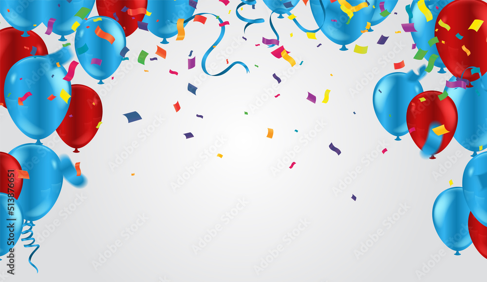 Color Glossy Balloons blue and red Party Background Illustration Vector ...