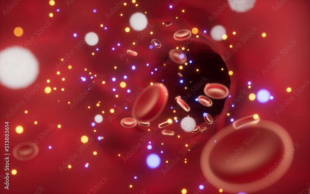 Drugs and cells in blood vessels, 3d rendering. Stock Illustration ...