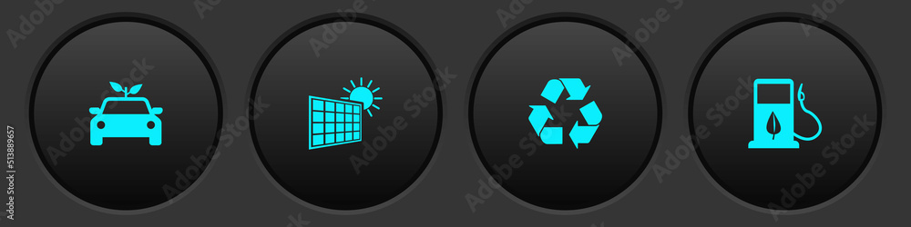 Set Eco car concept drive, Solar energy panel and sun, Recycle symbol ...