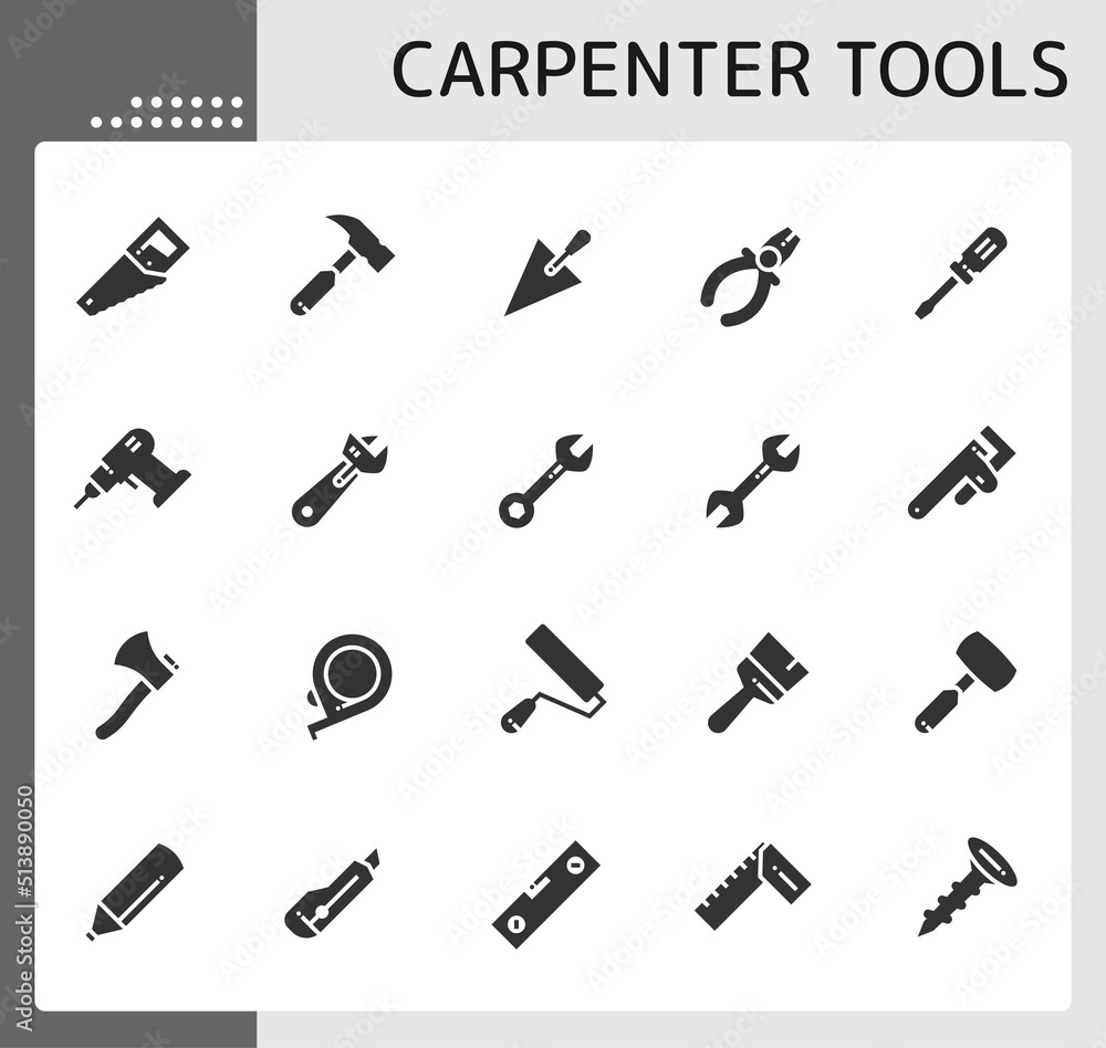 carpenter tools icon set, isolated glyph icon, perfect for web, graphic ...