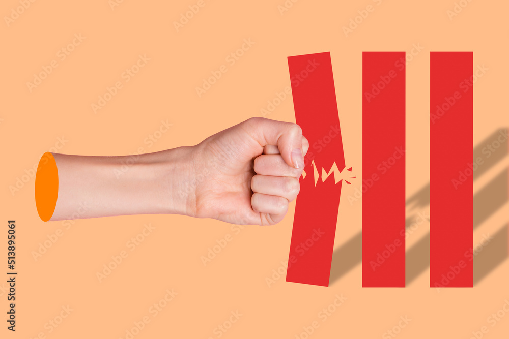 Composite collage illustration of human hand fist hit shoot drawing ...