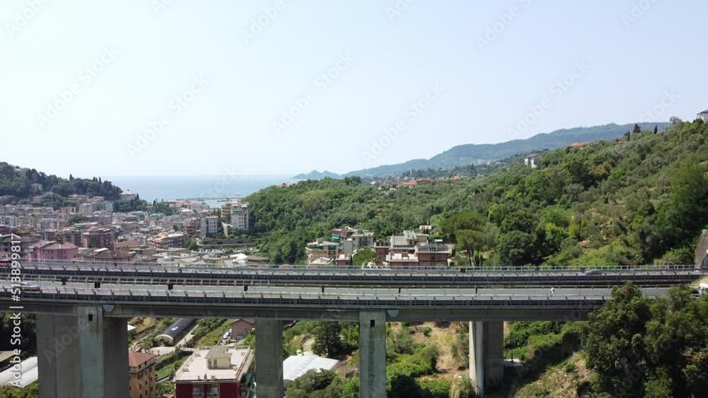 motorway viaduct suspended on high concrete pylons in Liguria near ...