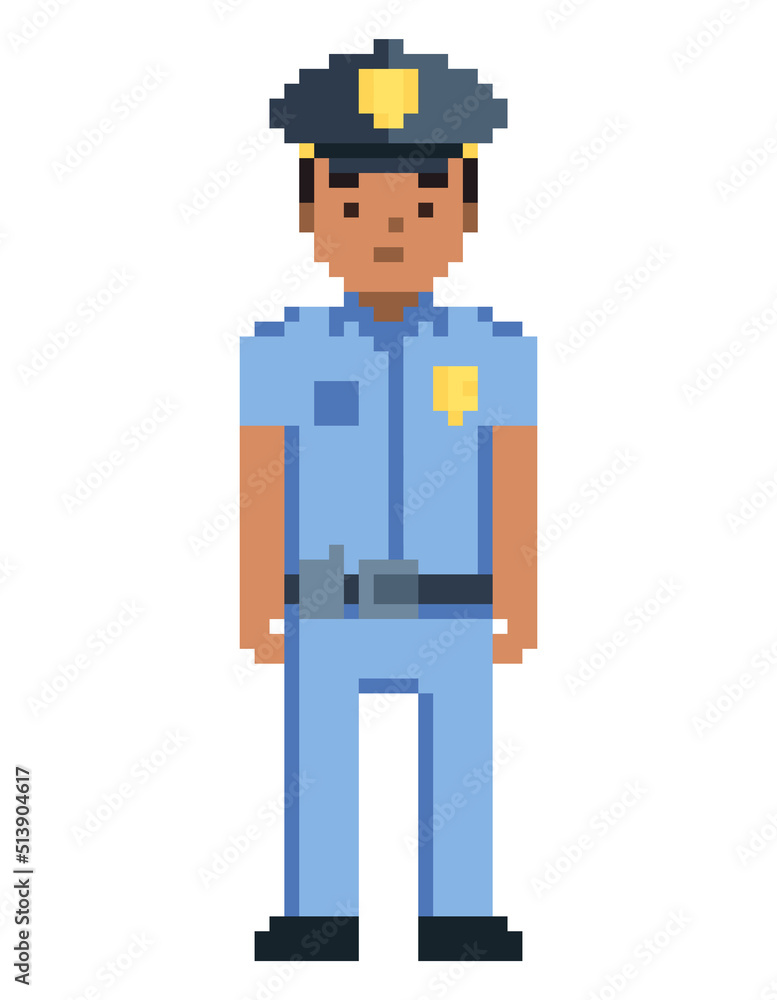 Policeman pixel game style illustration. Cop vector pixel art design. 8 ...