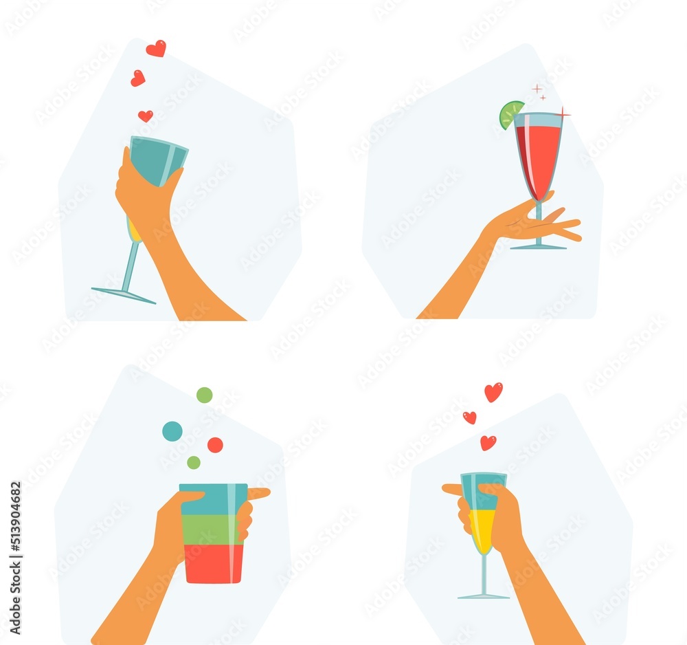 Clip-art set. Isolated female hand holding a glass with refreshing ...