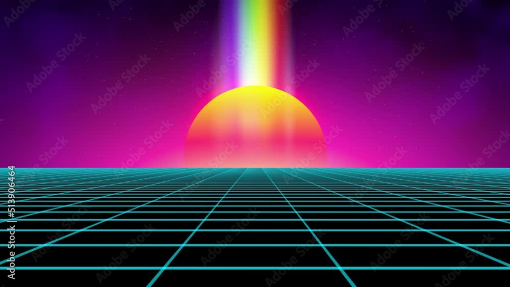 Synth wave retro city landscape background sunset 3d landscape with ...
