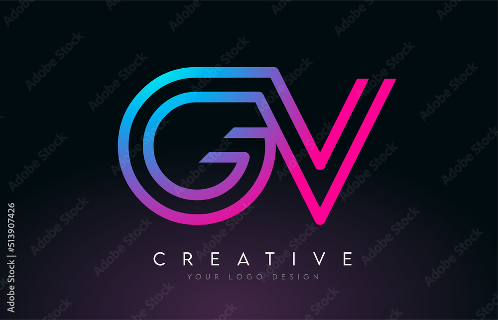 Monogram Lines GV G V Letter Logo Design. Creative Icon Modern Letters ...