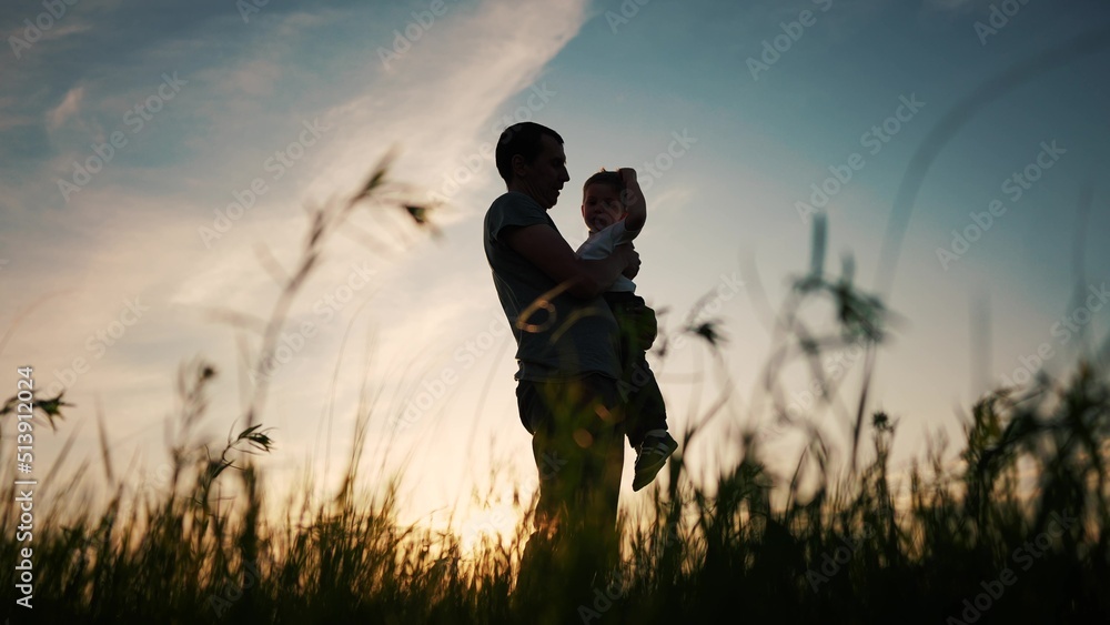 father and son silhouette. happy family kid dream concept. father ...