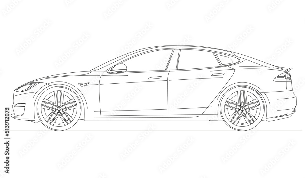 USA, year 2022, Tesla electric car model S, outline drawings, vector ...