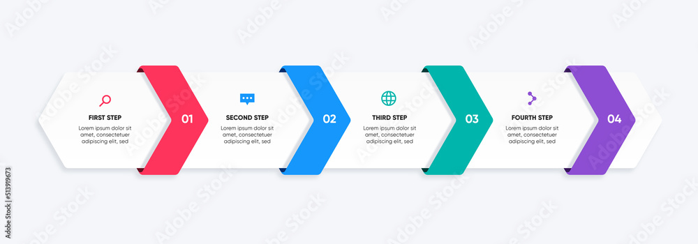 4 steps infographic hexagonal design with arrows. Infographic step-by ...