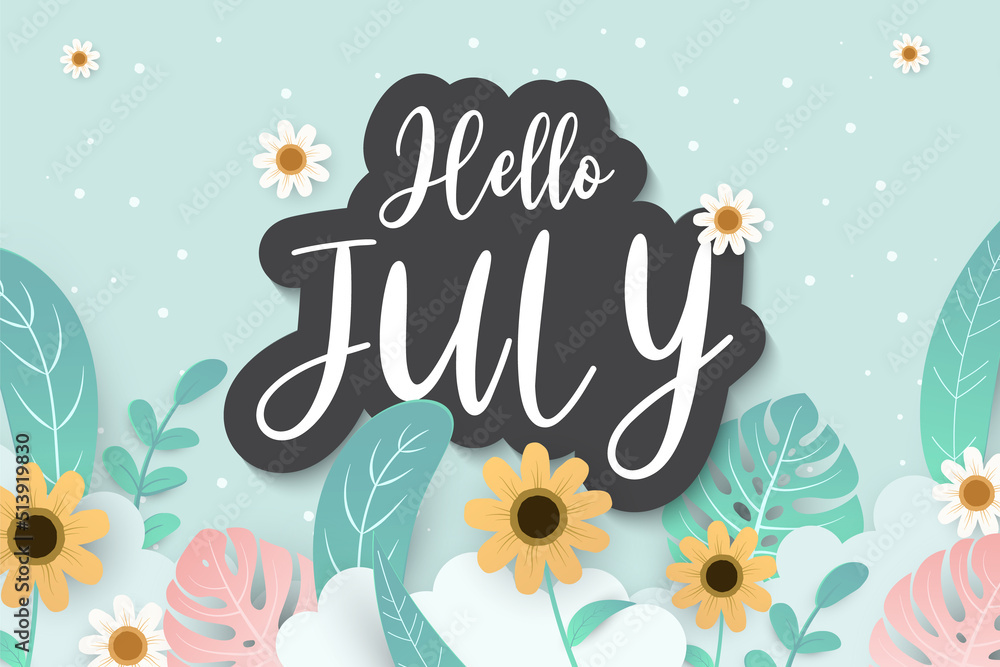 Hello july greetings with soft background design Stock Vector | Adobe Stock