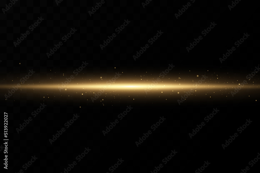 Gold horizontal lens flares pack. Laser beams, horizontal light rays ...