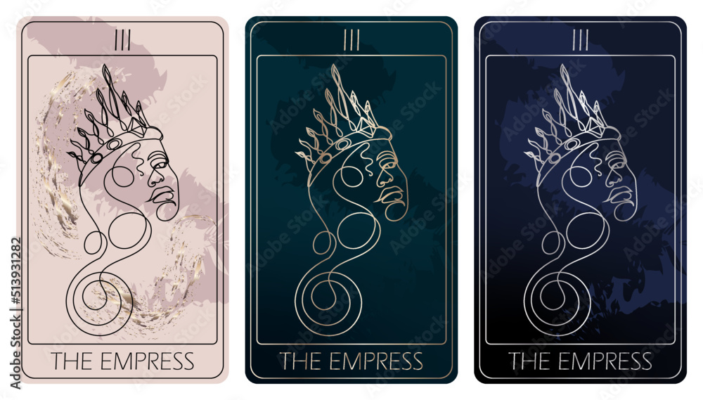 The Empress. A card of Major arcana one line drawing tarot cards. Tarot ...