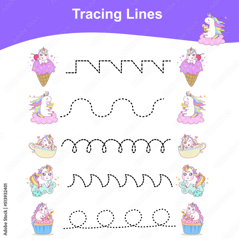 Tracing Lines Unicorn Edition. Educational worksheet. Worksheet ...