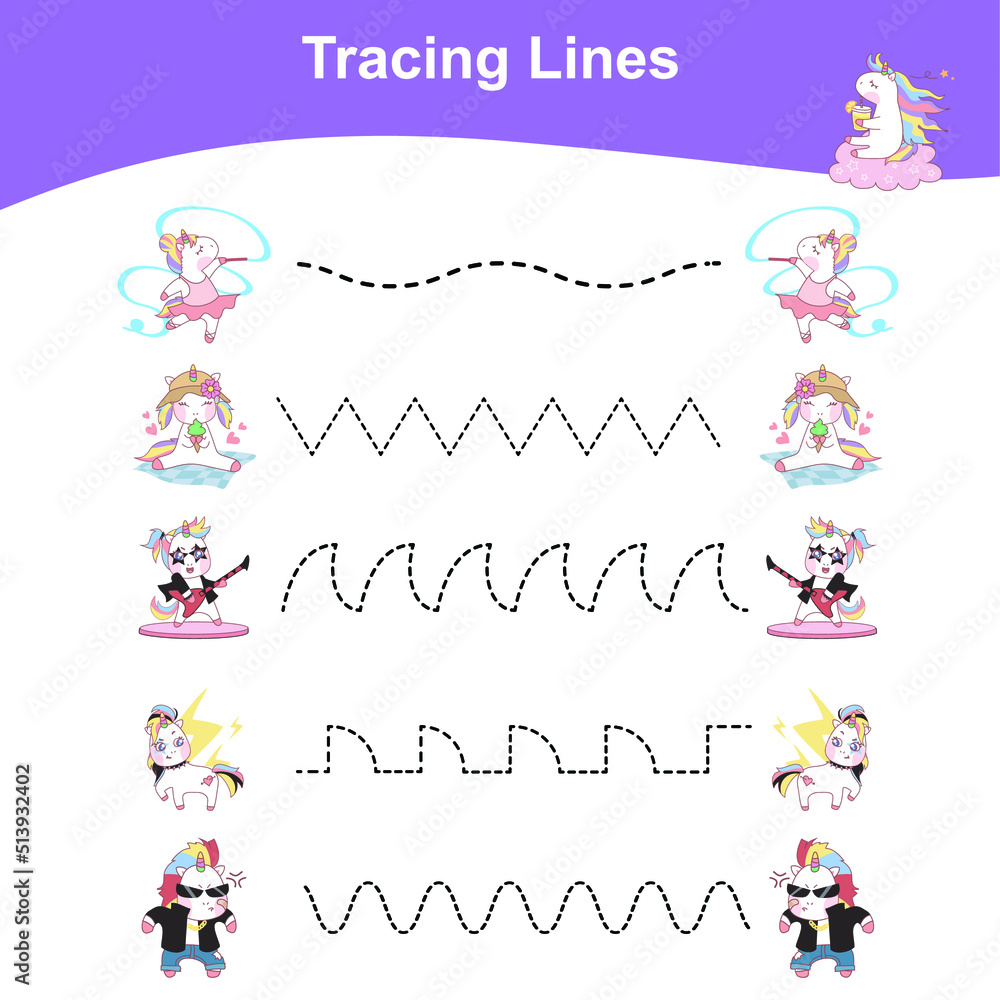 Tracing Lines Unicorn Edition. Educational worksheet. Worksheet ...