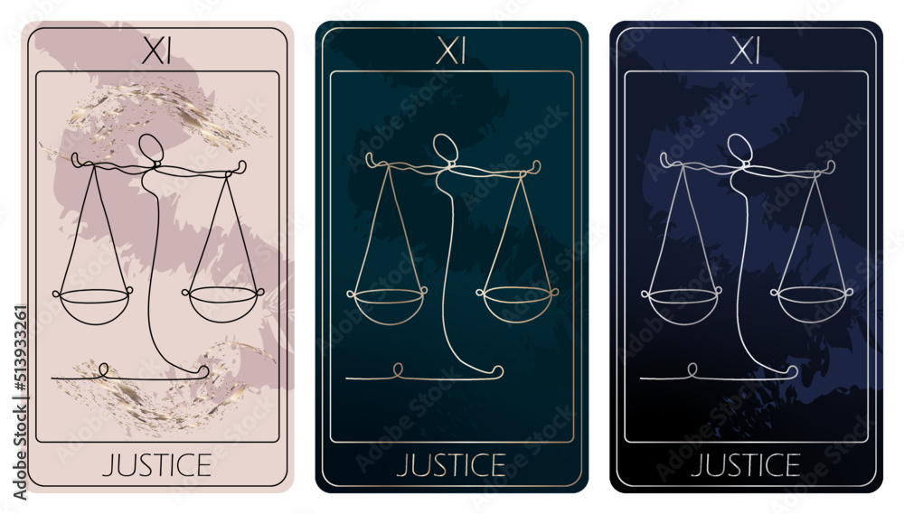 Justice. A card of Major arcana one line drawing tarot cards. Tarot ...