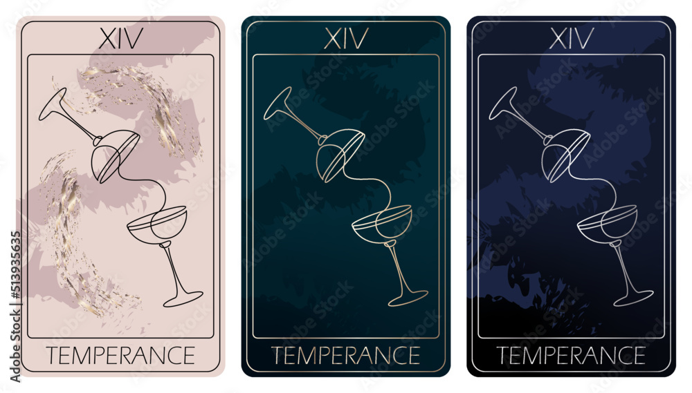 Temperance. A card of Major arcana one line drawing tarot cards. Tarot ...