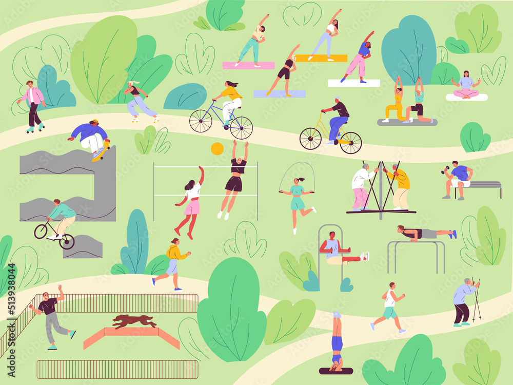 People in the park, summer activities Stock Vector | Adobe Stock